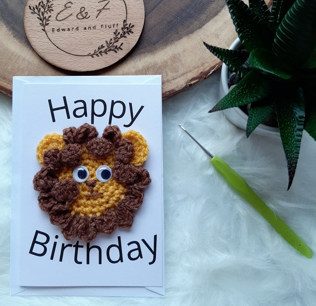 Birthday Card With Crochet Lion, Birthday Card for Her, for Him, for ...