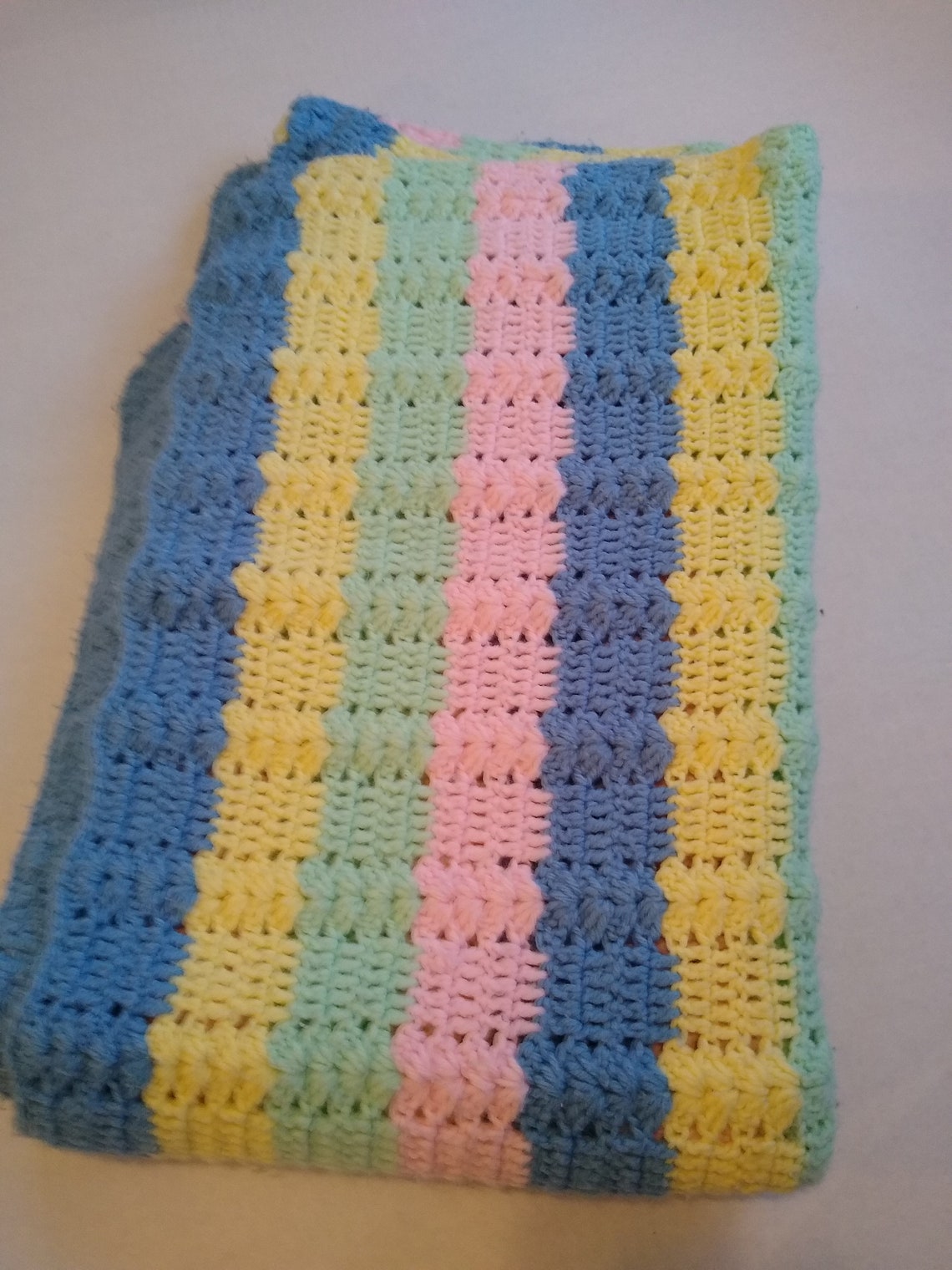 Handmade Yellow, Pink, Blue, & Mint Green Striped Baby Blanket - Etsy