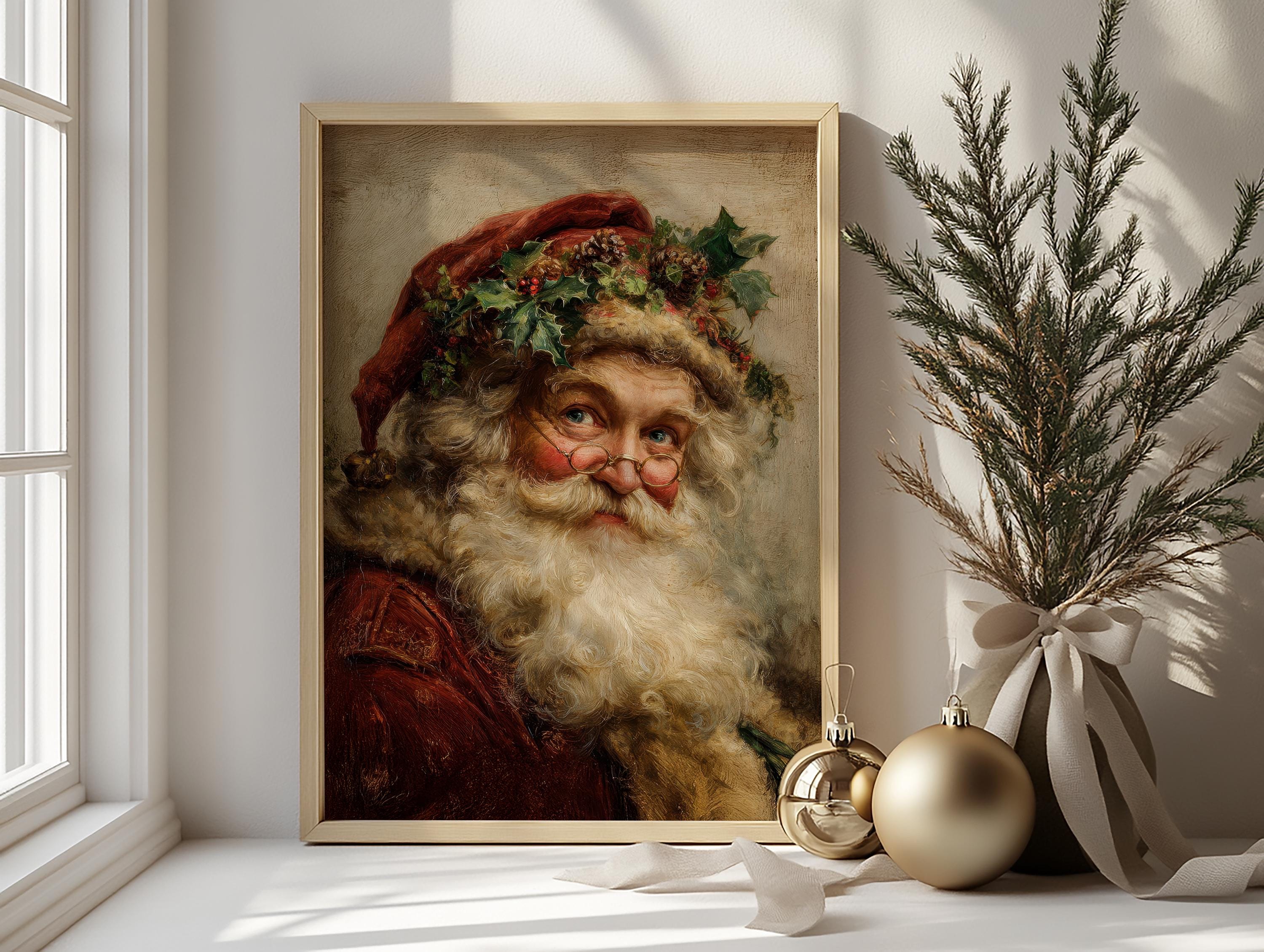 Vintage Santa Claus Print - Classic Christmas Wall Art, Festive Holiday ...