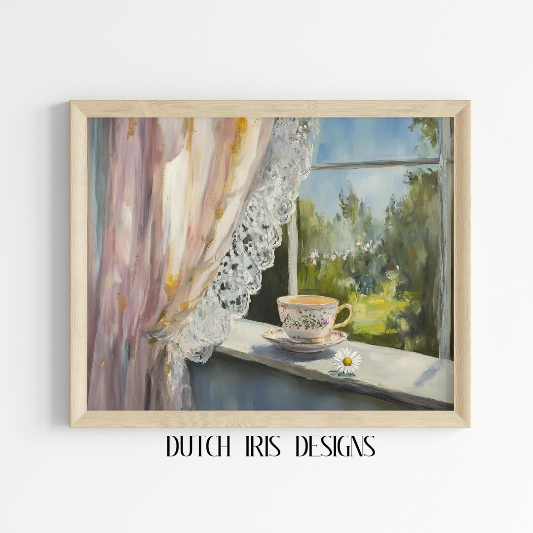 Rustic Spring Window Scene - Printable Lace Curtain Art, Romantic ...
