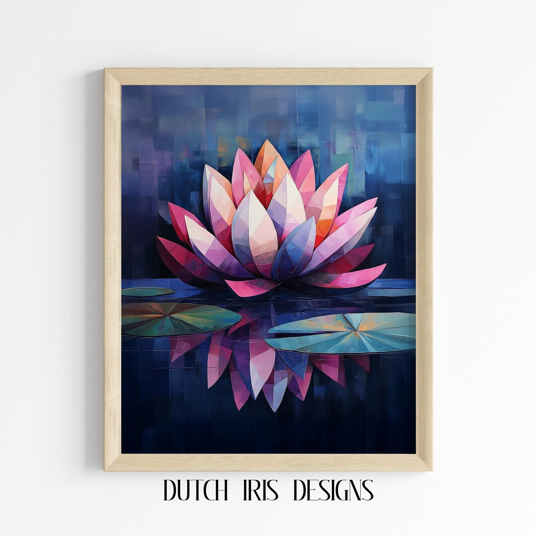 Abstract Lotus Flower Print - Cubist Water Painting, Modern Botanical ...
