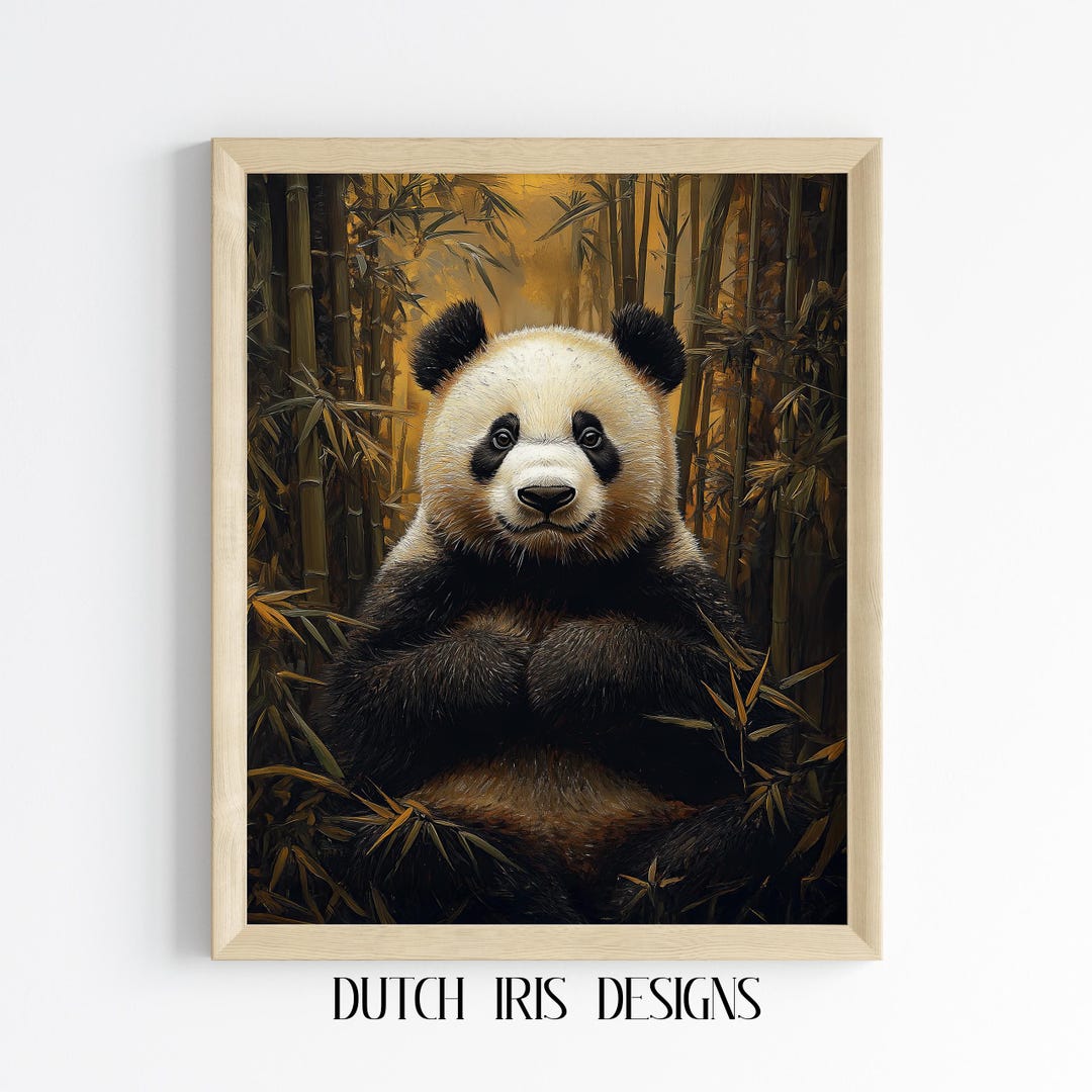 Printable Panda in Bamboo Forest - Moody Animal Wall Art, Rustic Nature ...