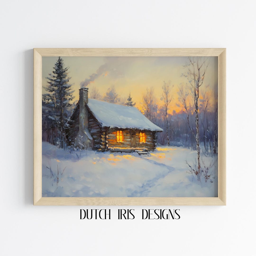 Rustic Winter Cabin in Snowy Clearing - Cozy Evening, Chimney Smoke ...