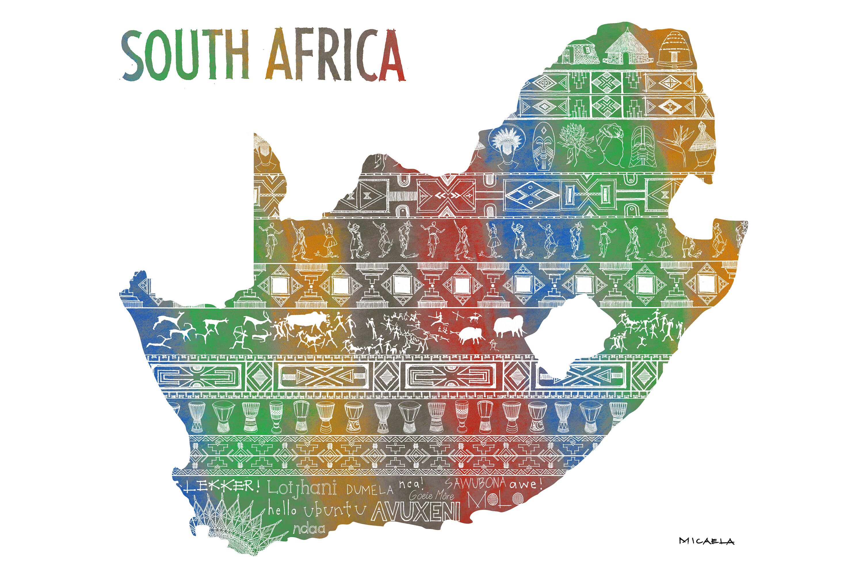 Map of South Africa Pattern (color) by Micaela Cloete - Etsy