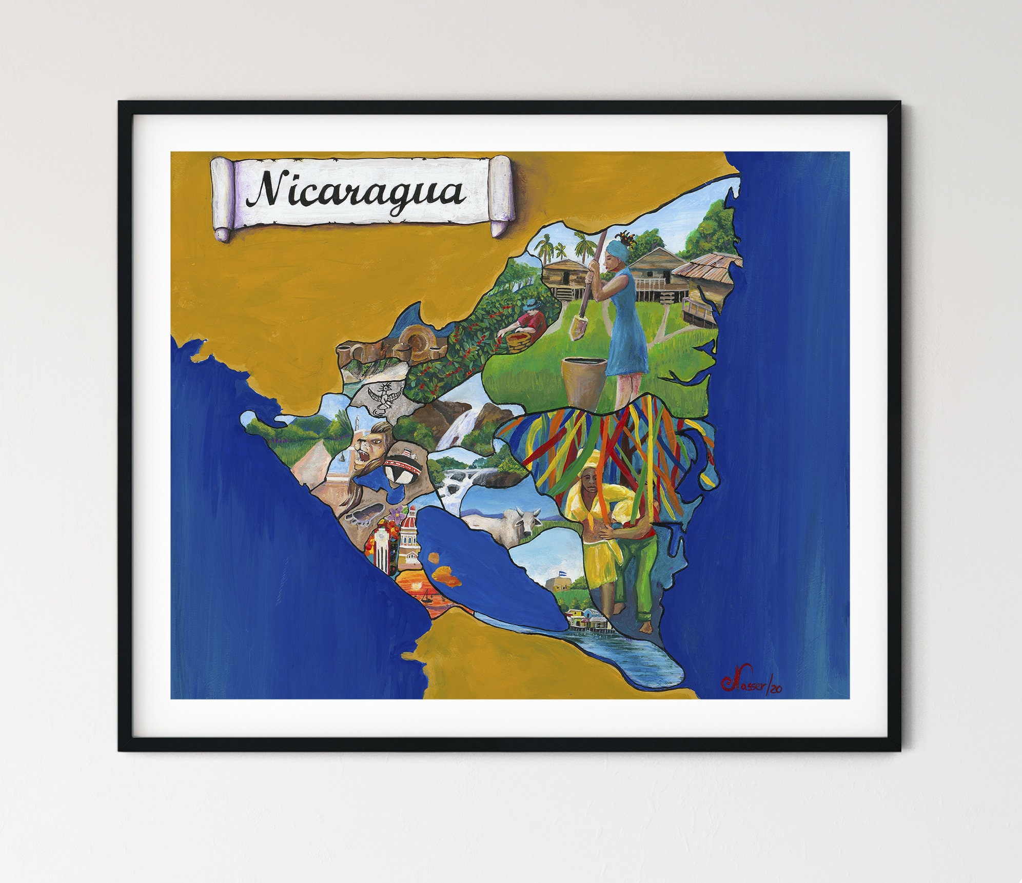 Map of Nicaragua by Nasser Mejia Moreno - Etsy