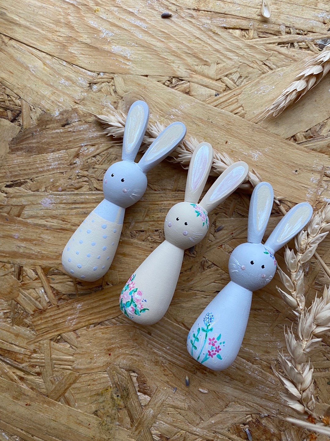 Peg Doll Bunny Wooden Hand Painted - Etsy