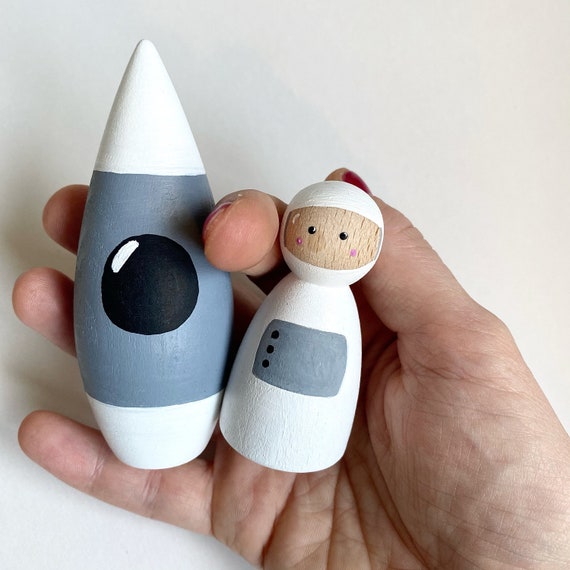 Space Set Peg Dolls Spaceman and Rocket | Etsy