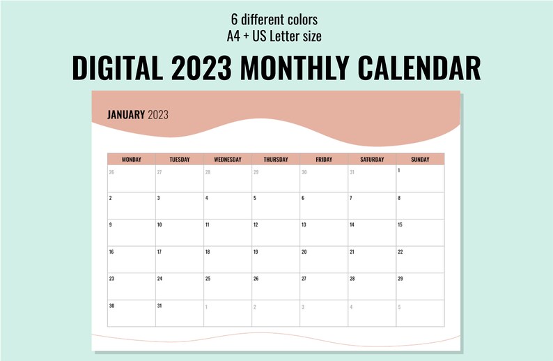 Digital Printable 2023 Monthly Calendar 2023 Monthly Planner - Etsy