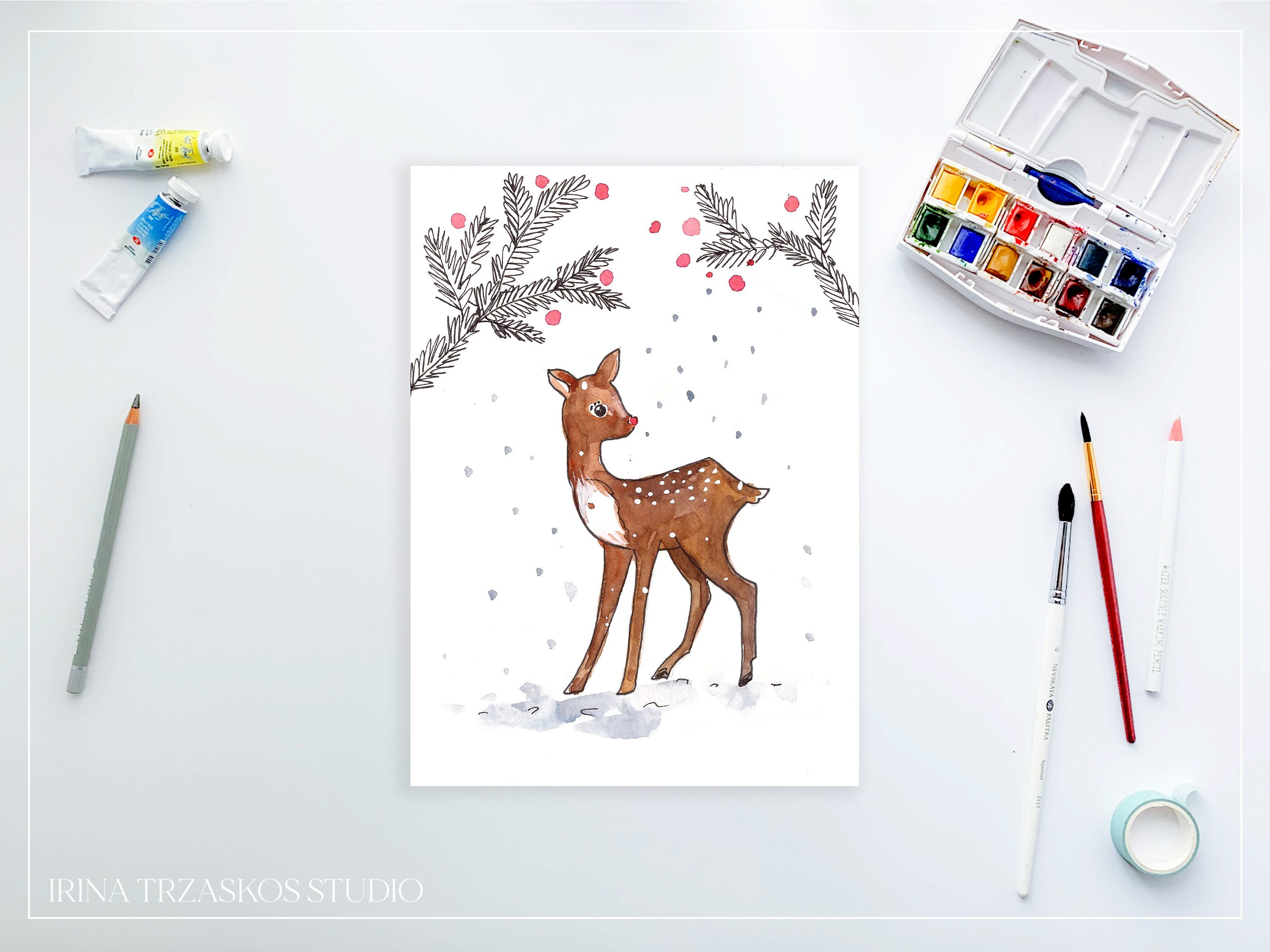 Christmas Cards Illustration Watercolor Tutorial for Beginners, Winter ...