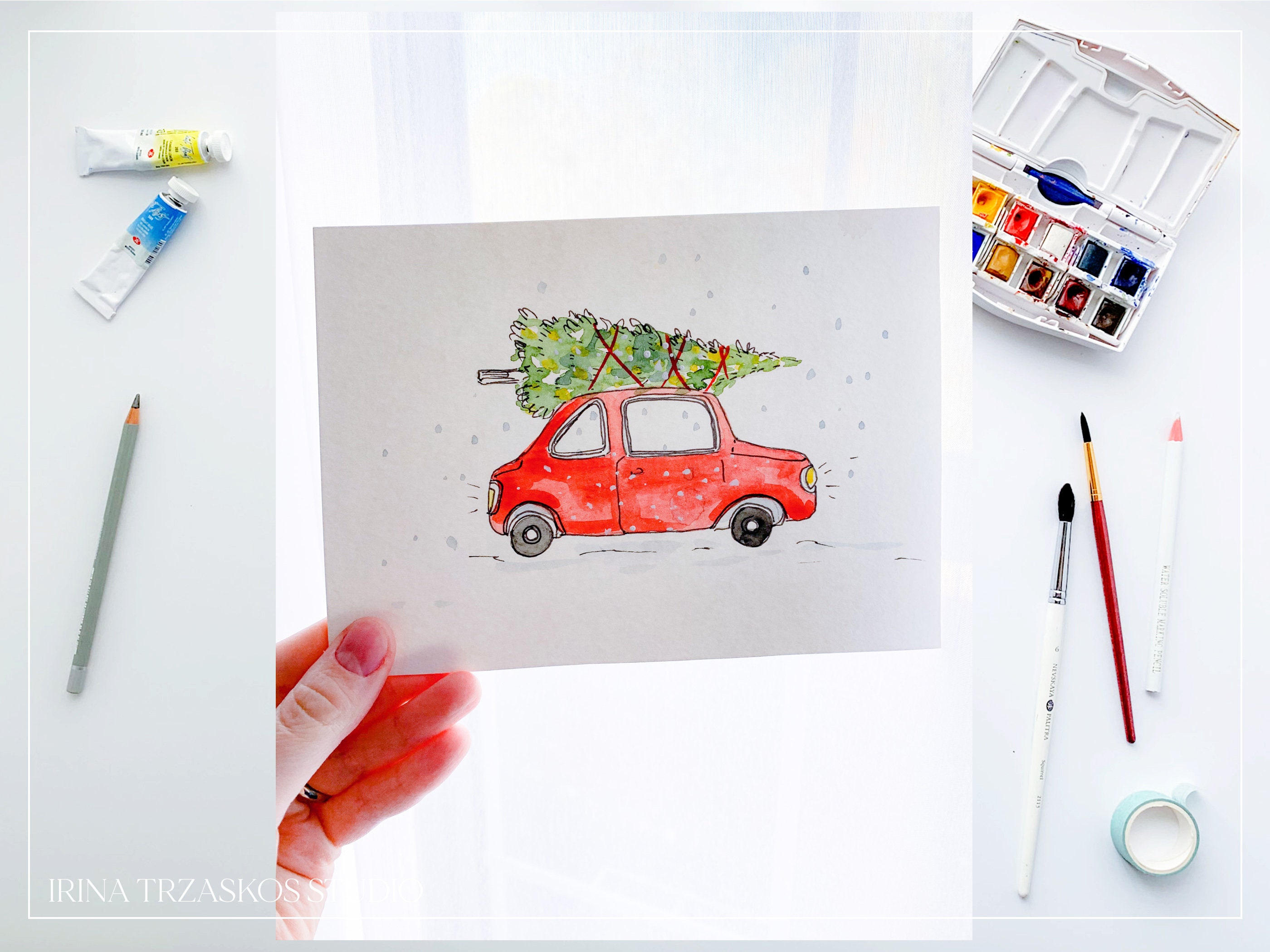 Christmas Cards Illustration Watercolor Tutorial for Beginners, Winter ...