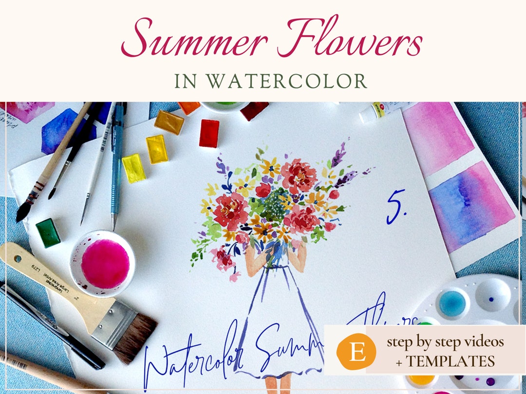 Girl Holding Summer Flowers - Watercolor Tutorial for Beginner, DIY ...