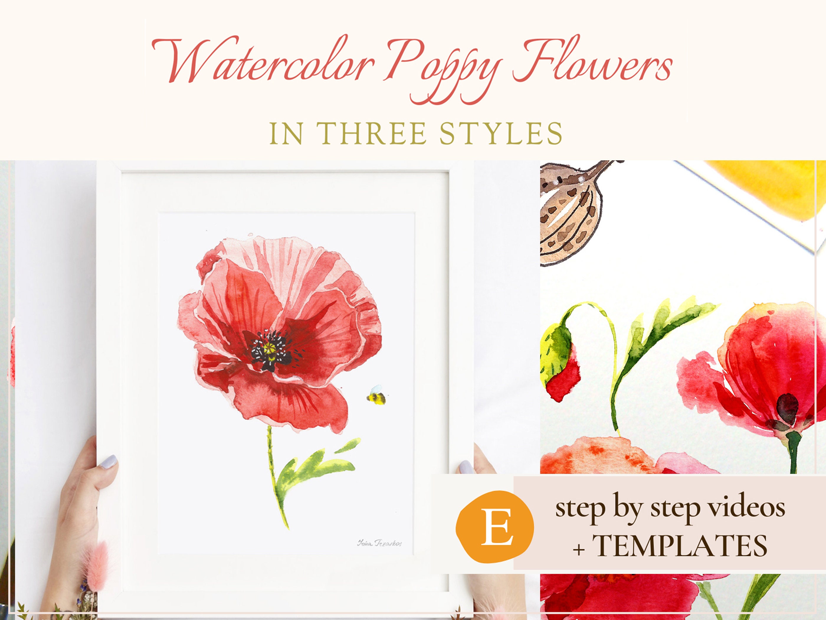Poppy Watercolor Flowers Beginner Painting Tutorial (PDF Pattern) - Etsy