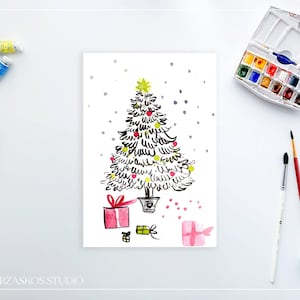 Christmas Cards Illustration Watercolor Tutorial for Beginners, Winter ...