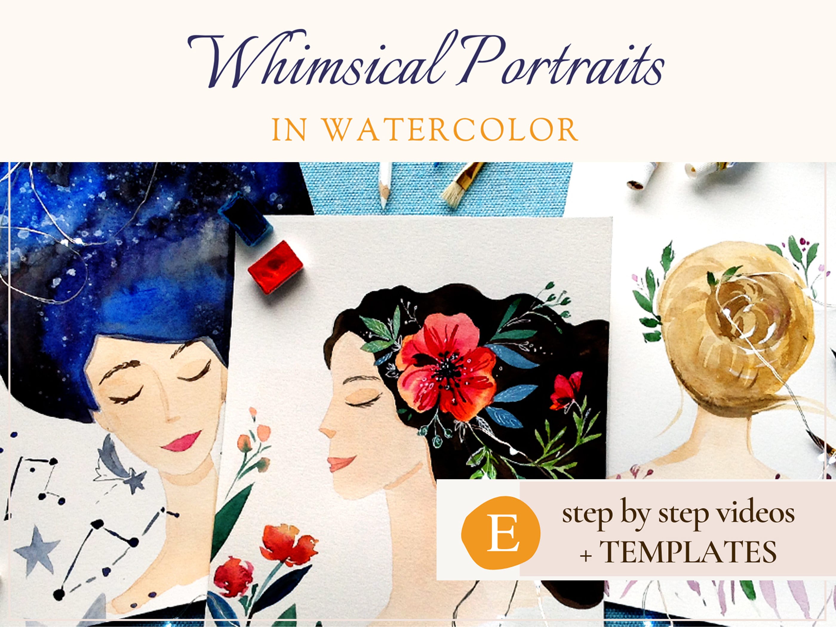Whimsical Portraits Watercolor Tutorial for Beginners, DIY Artwork for ...