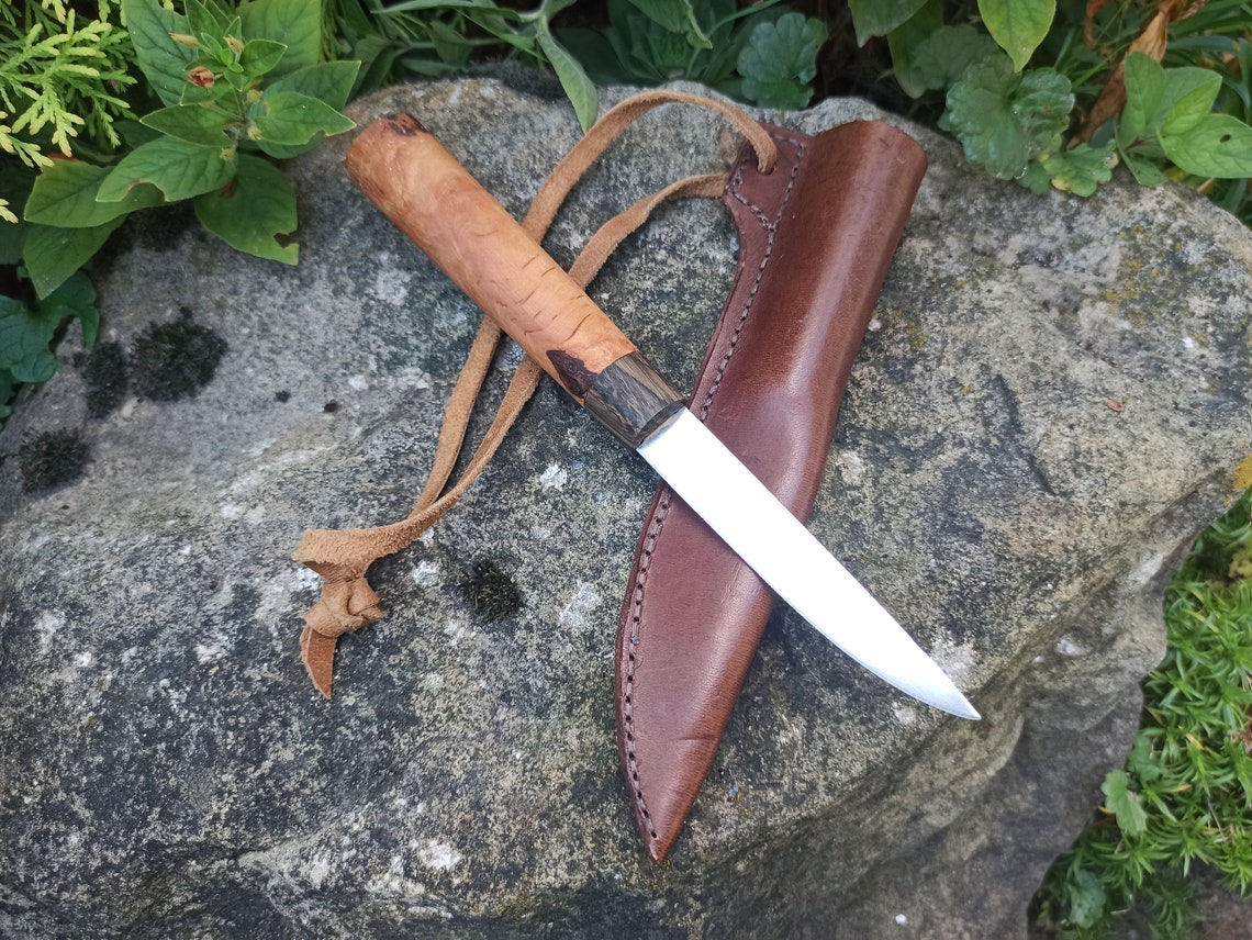 Medium Handmade Viking/slavic Knife With Leather Scabbard - Etsy