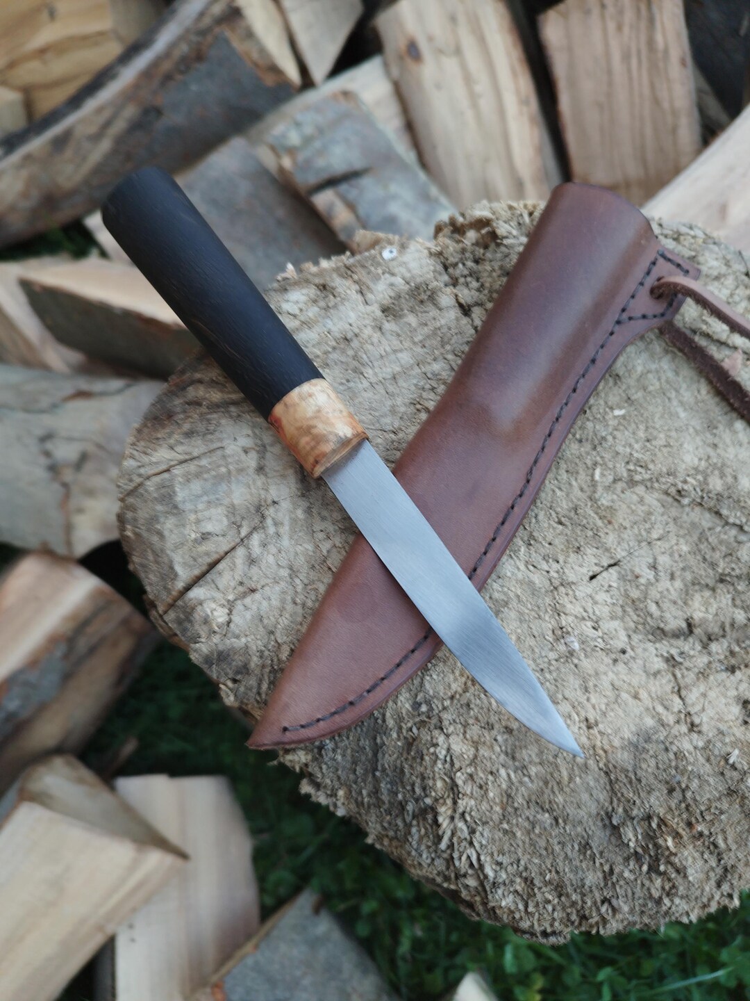 Medium Handmade Viking/slavic Knife With Leather Scabbard - Etsy