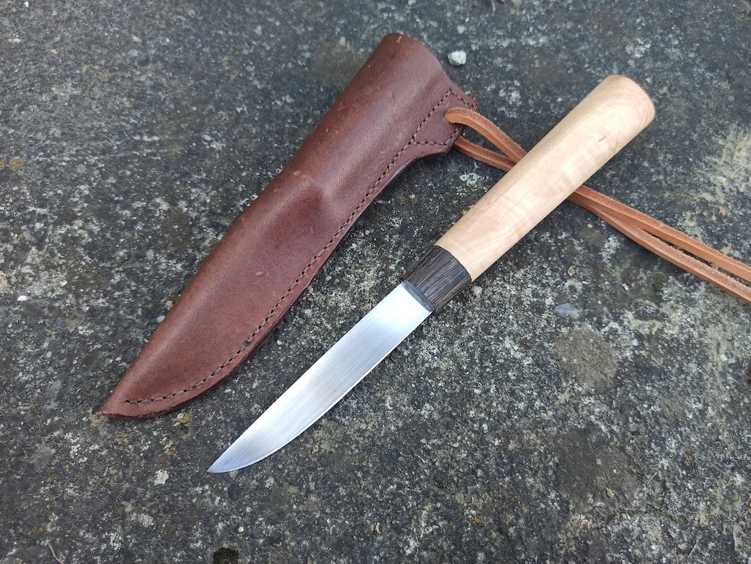 Medium Handmade Viking/slavic Knife With Leather Scabbard - Etsy