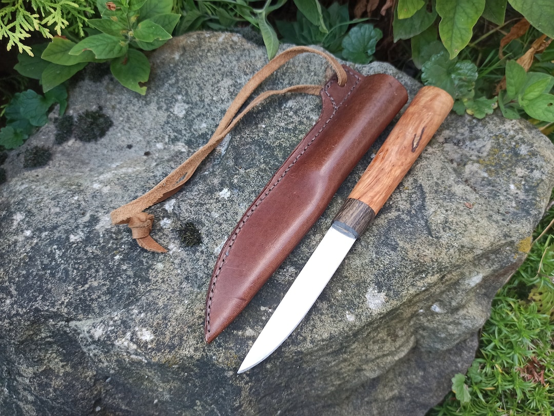 Medium Handmade Viking/slavic Knife With Leather Scabbard - Etsy