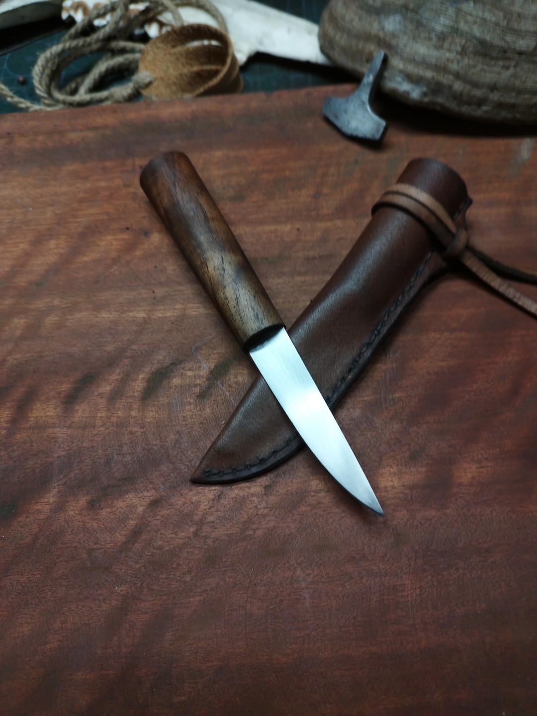 Medium Handmade Viking/slavic Knife With Leather Scabbard - Etsy