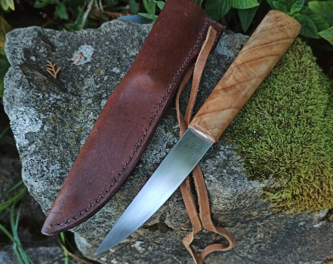 Medium Handmade Viking/slavic Knife With Leather Scabbard - Etsy