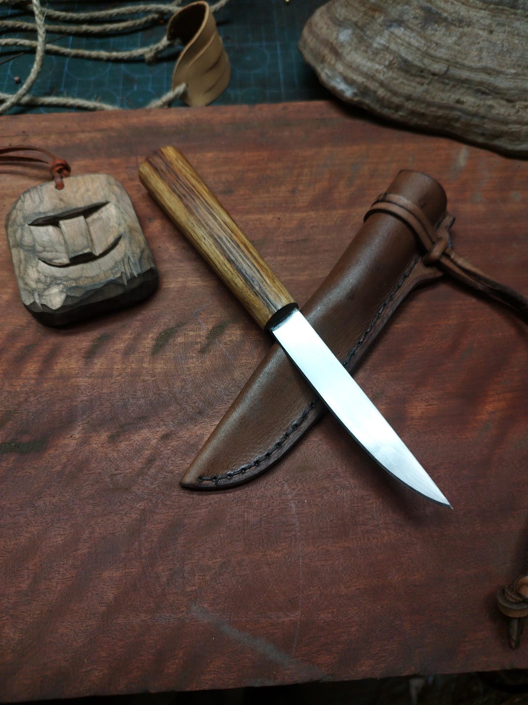 Medium Handmade Viking/slavic Knife With Leather Scabbard - Etsy