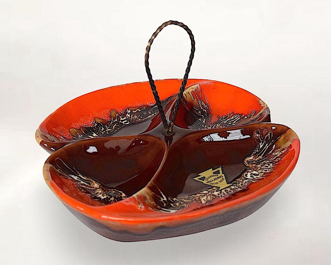 MCM French "vallauris" Ceramic Drip Glaze "appetizer Bowl" With Wrought ...