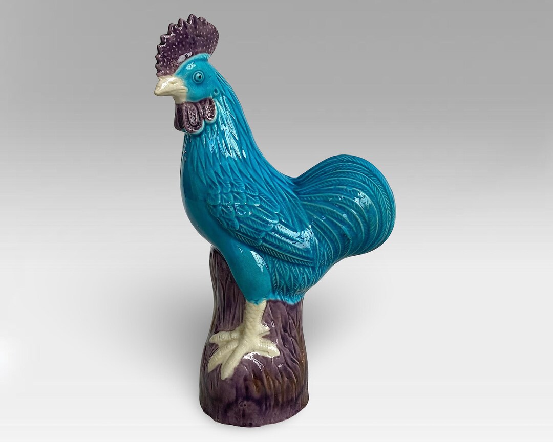 Mid Century Chinese Turquoise Blue Porcelain "rooster" Farm Animal ...