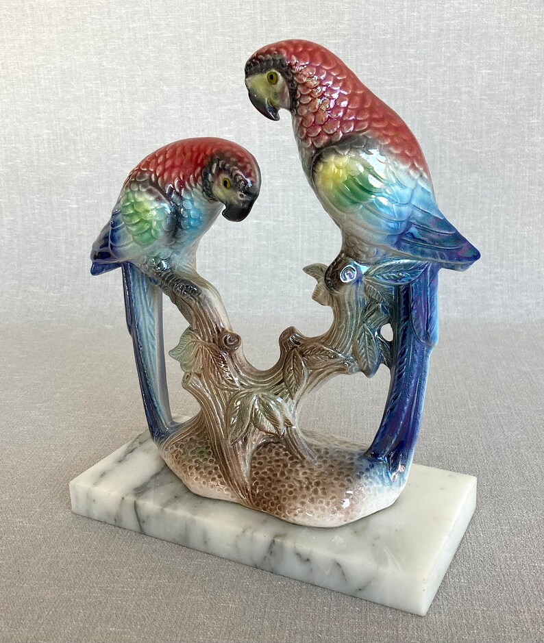Mid Century Couple parrots Bird Statue Faience - Etsy