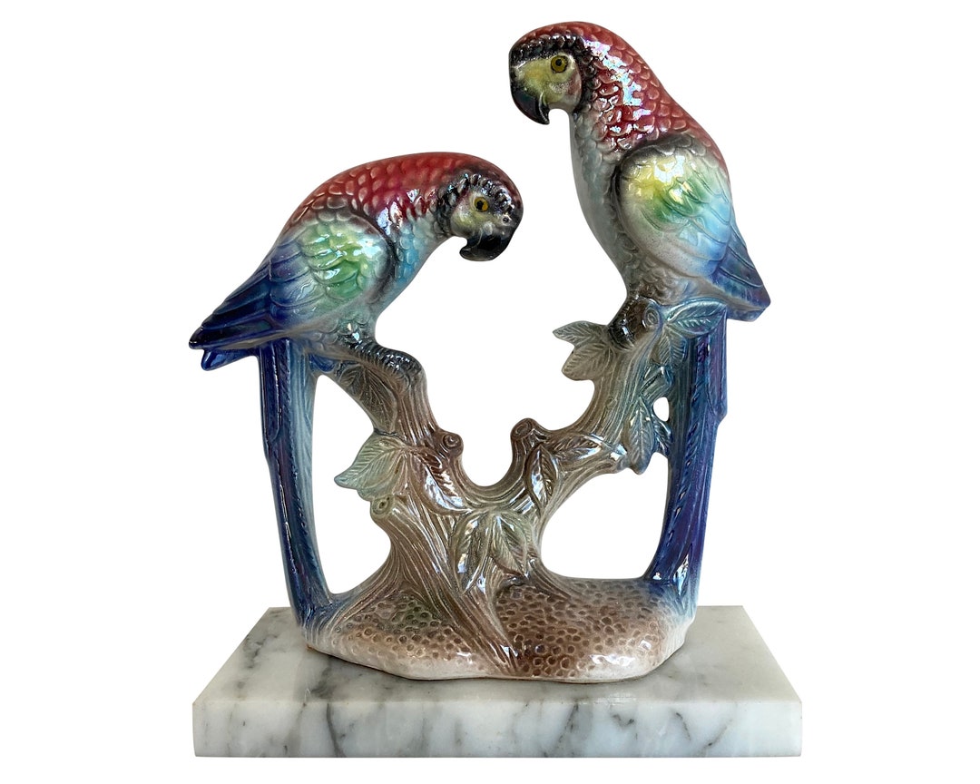 Mid Century Couple parrots Bird Statue Faience - Etsy
