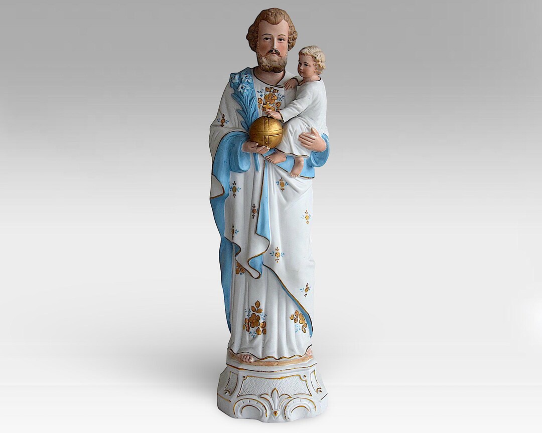 Antique Religious "saint Joseph With Child Jesus" Bisque Porcelain ...