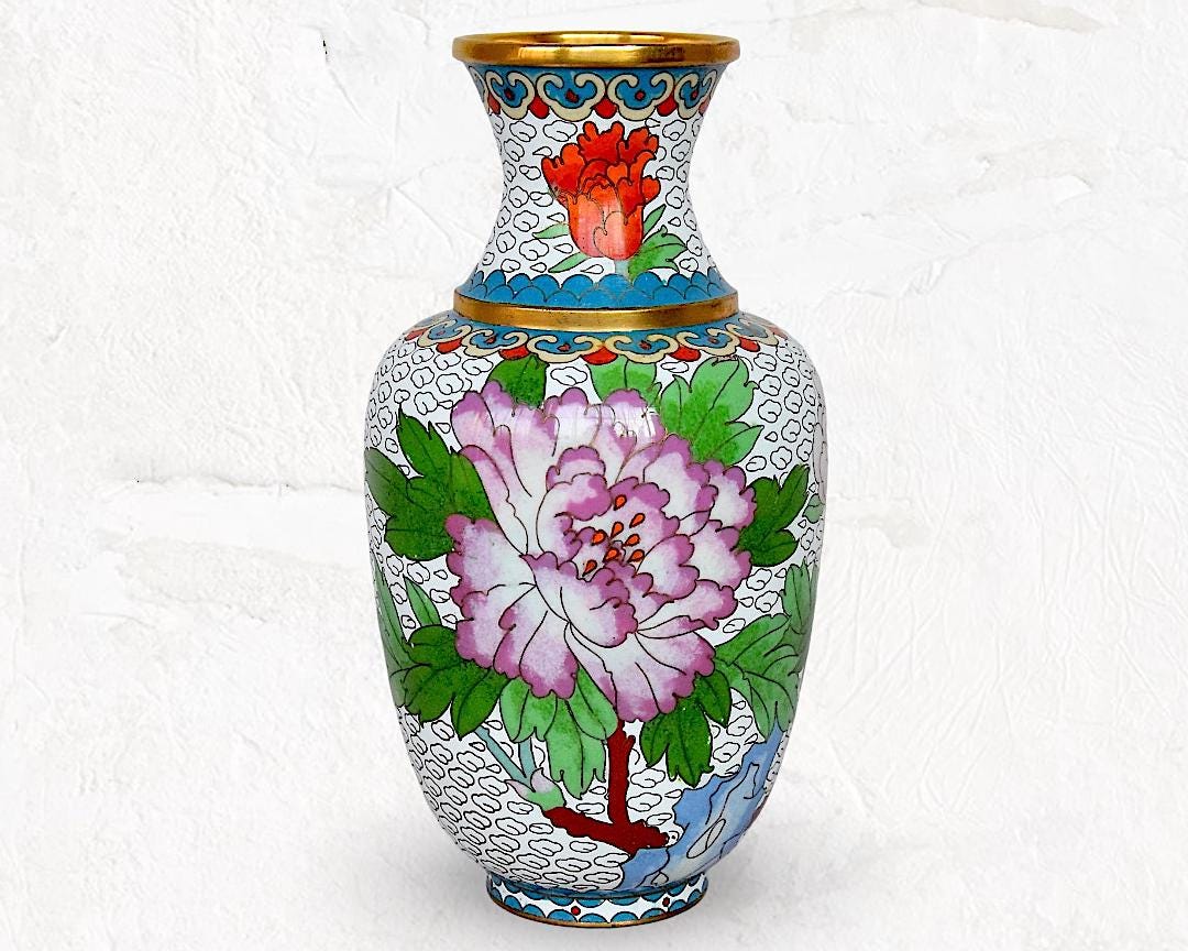 Mid 20th C. Chinese "jingfa" Cloisonné Vase - Chinese Peonies Decor ...