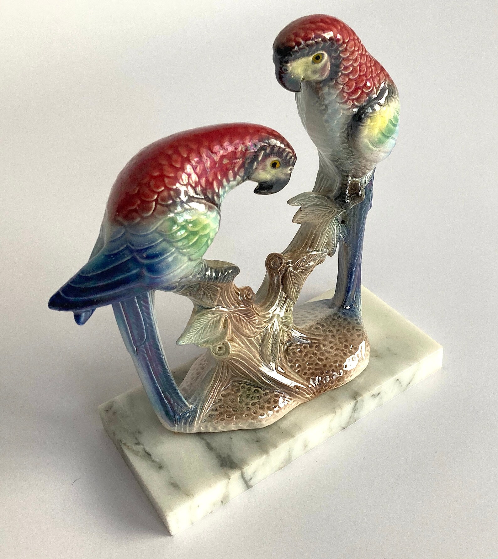 Mid Century Couple parrots Bird Statue Faience Ceramic Sculpture on ...