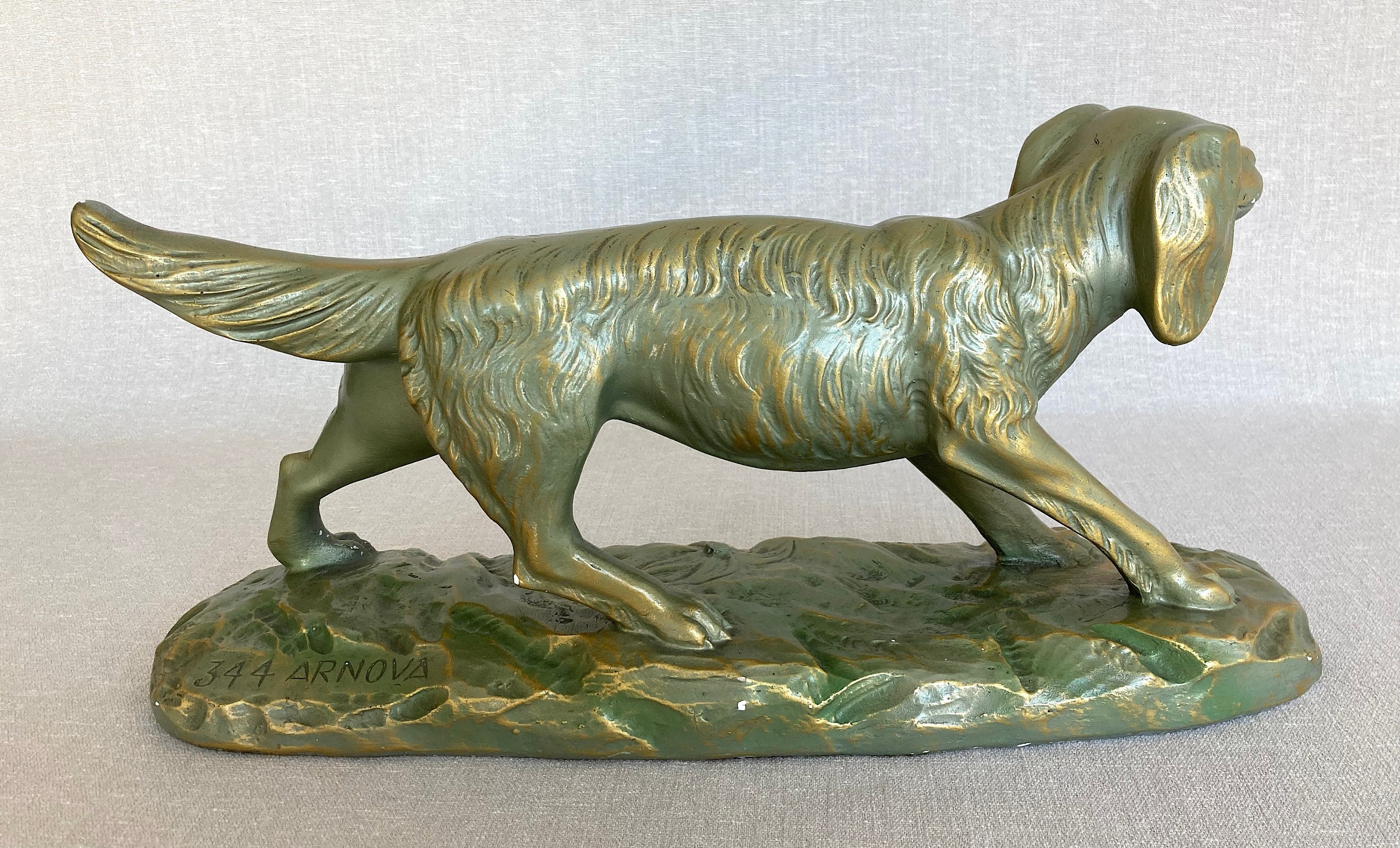French Art Deco Arnova "hunting Dog" Statue - Hand Painted Chalkware ...