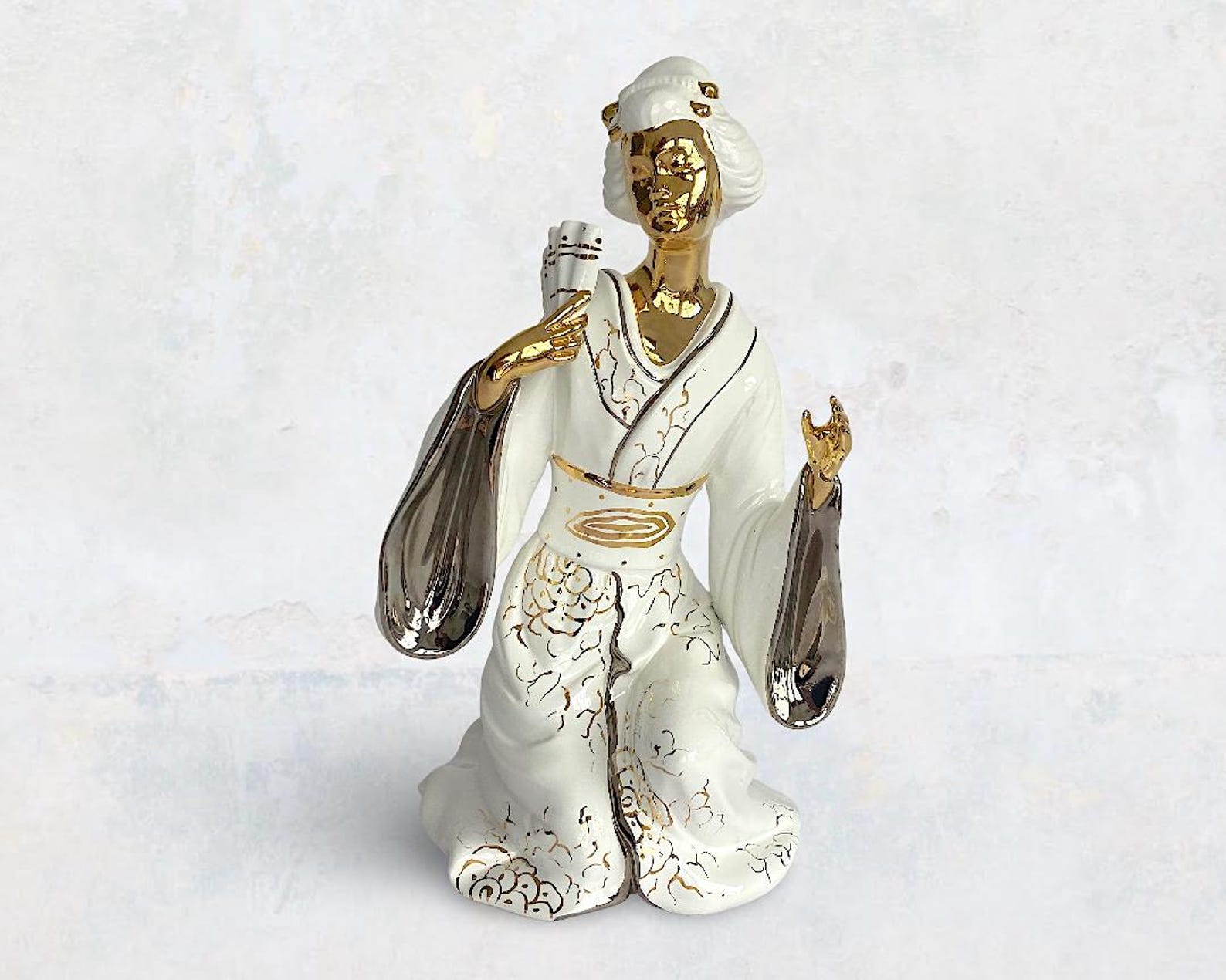 1970s Italian "domenico Zanotto" Ceramic White-gold-platinum "geisha ...