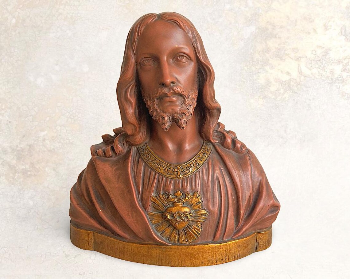 Antique Religious "jesus Christ With Sacred Heart" Bust - Terracotta ...