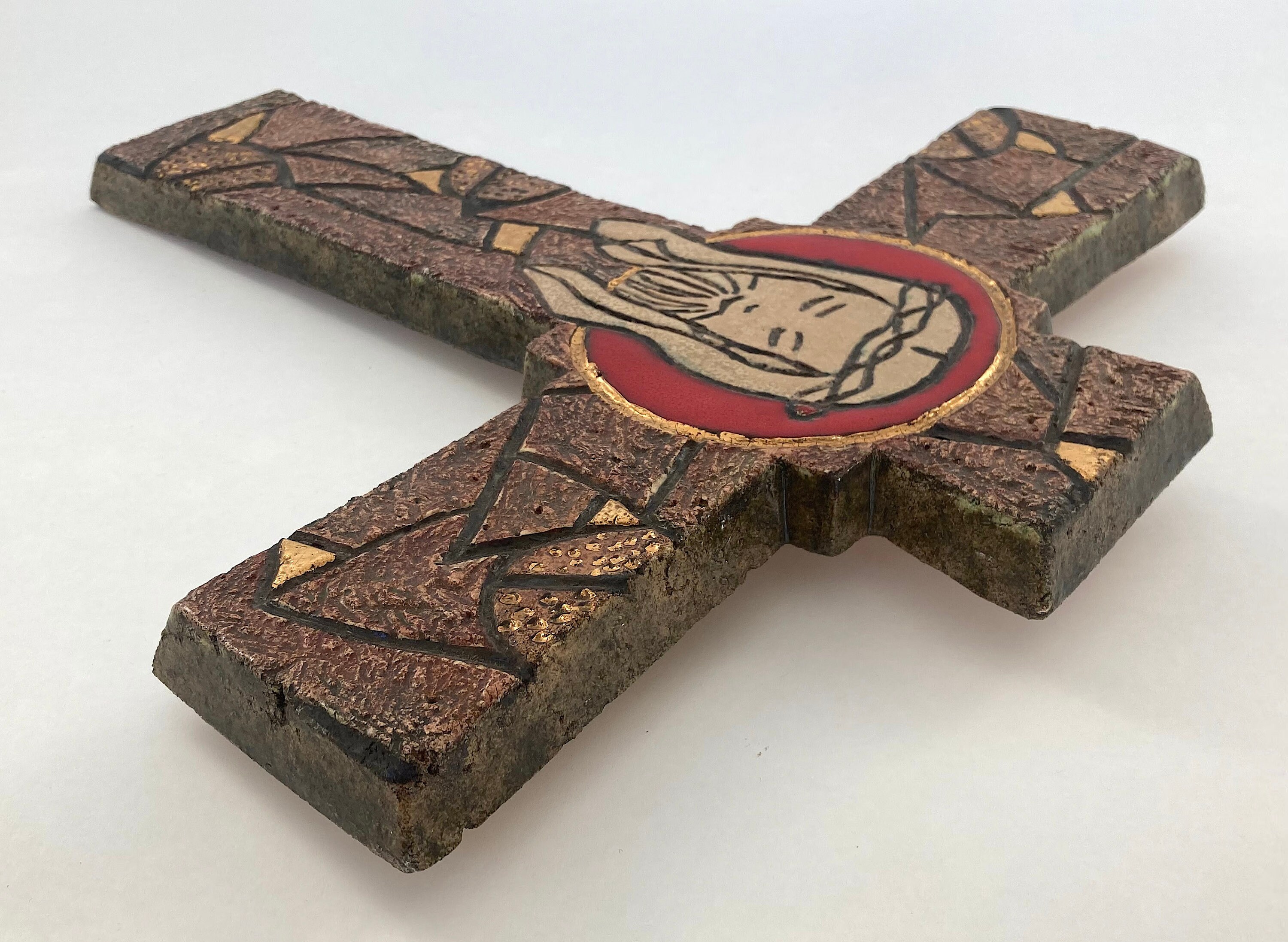 MCM XL Brutalist jesus Christ Crucifix Relief Wall Cross Religious Red ...