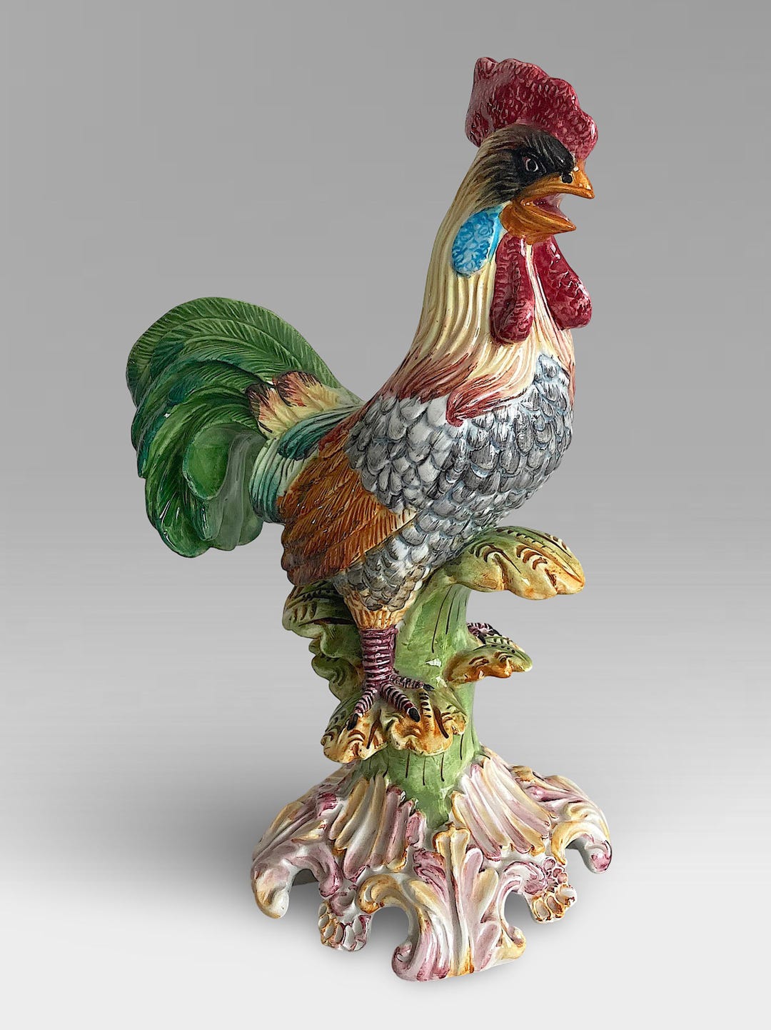Mid Century Italian "bassano" Ceramic "rooster" Farm Animal Figurine ...