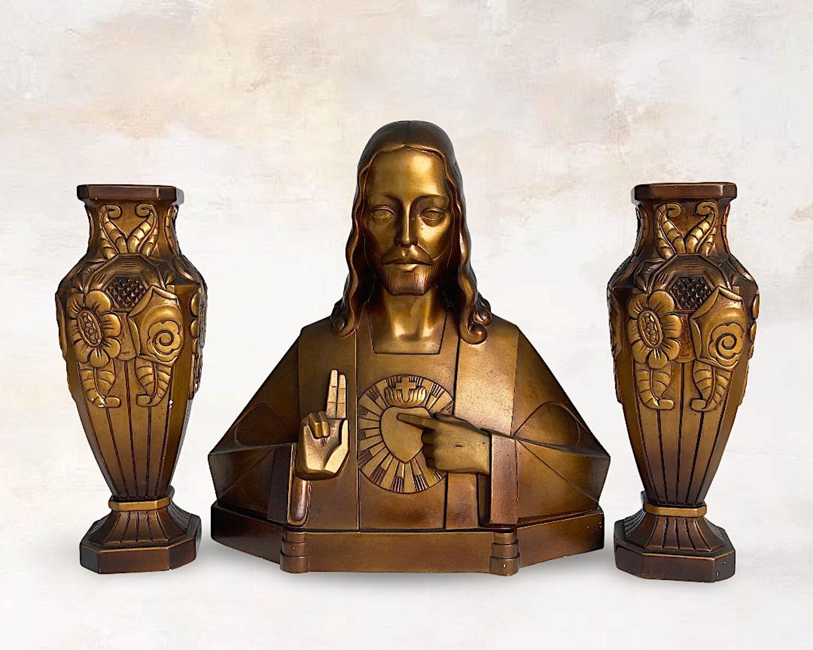 French Art Deco "auguste Henri Carli" Jesus Christ With Sacred Heart ...