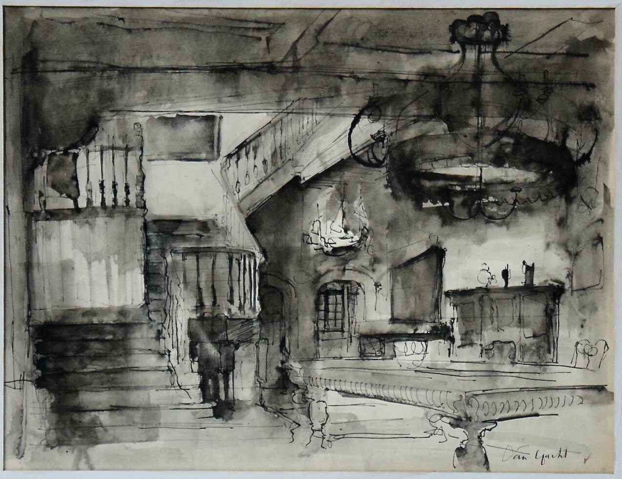 1913-1980 Belgian "josé Van Gucht" Watercolor / Pen Drawing - Framed ...