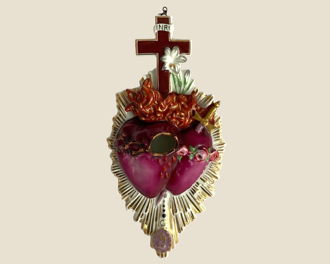 French 19th Century bleeding Sacred Heart of Jesus & immaculate Heart ...