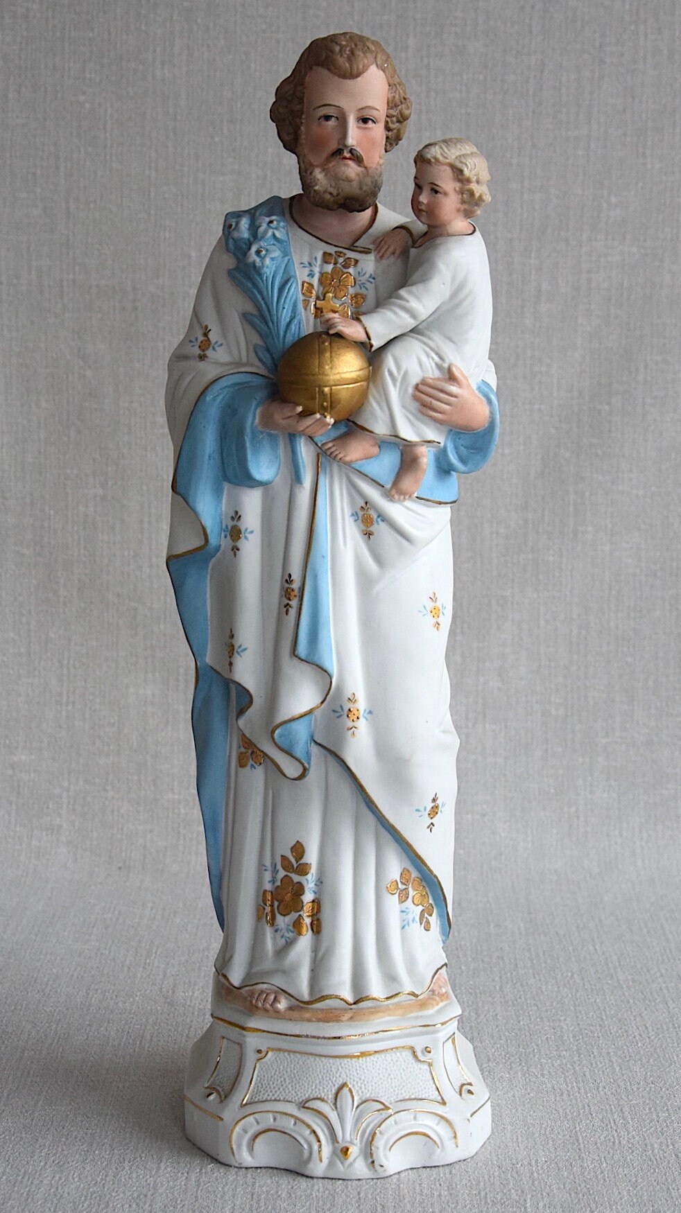 Antique Religious "saint Joseph With Child Jesus" Bisque Porcelain ...