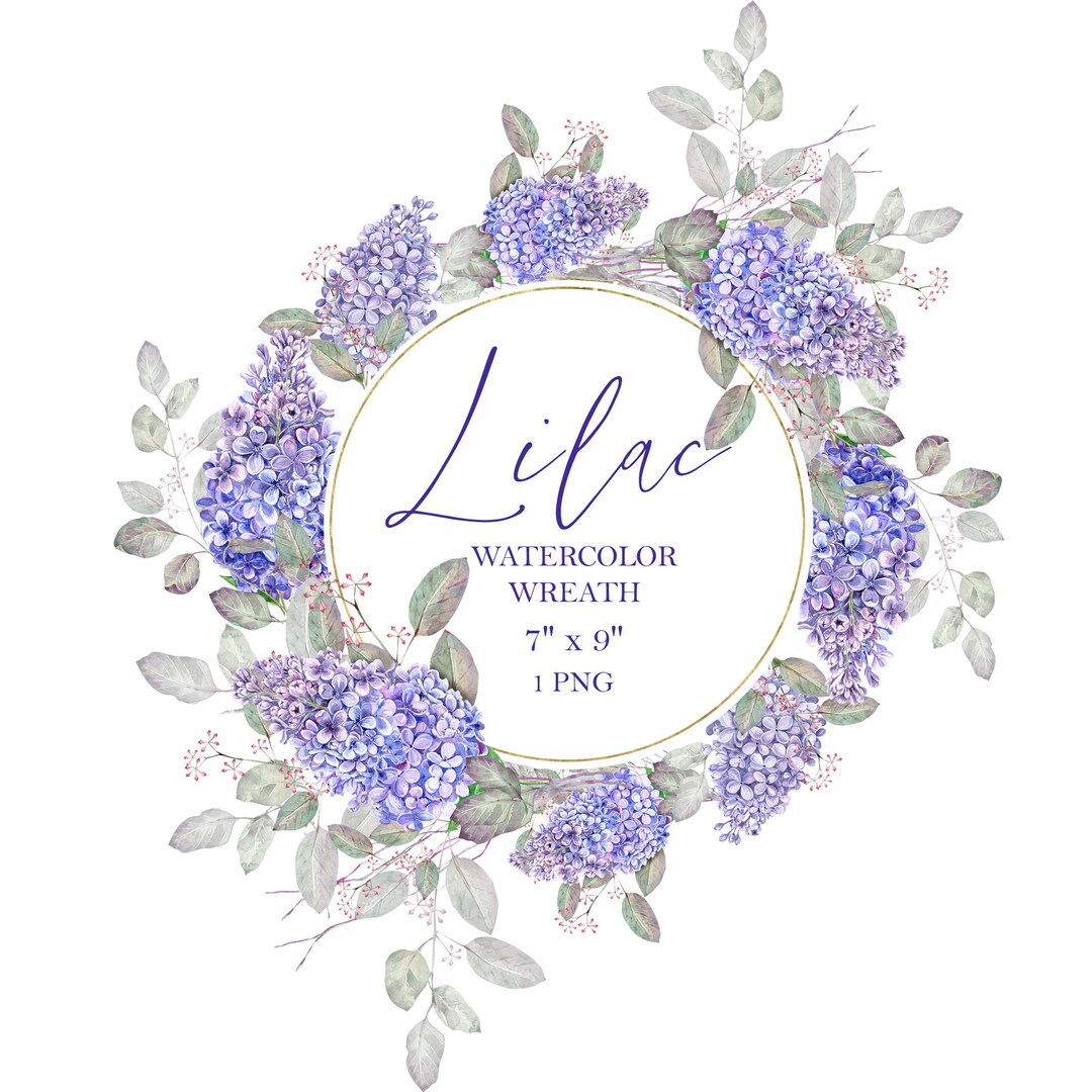 Watercolor Lilac Wreath, Blue Flower, Lilac Color, Floral Frame ...