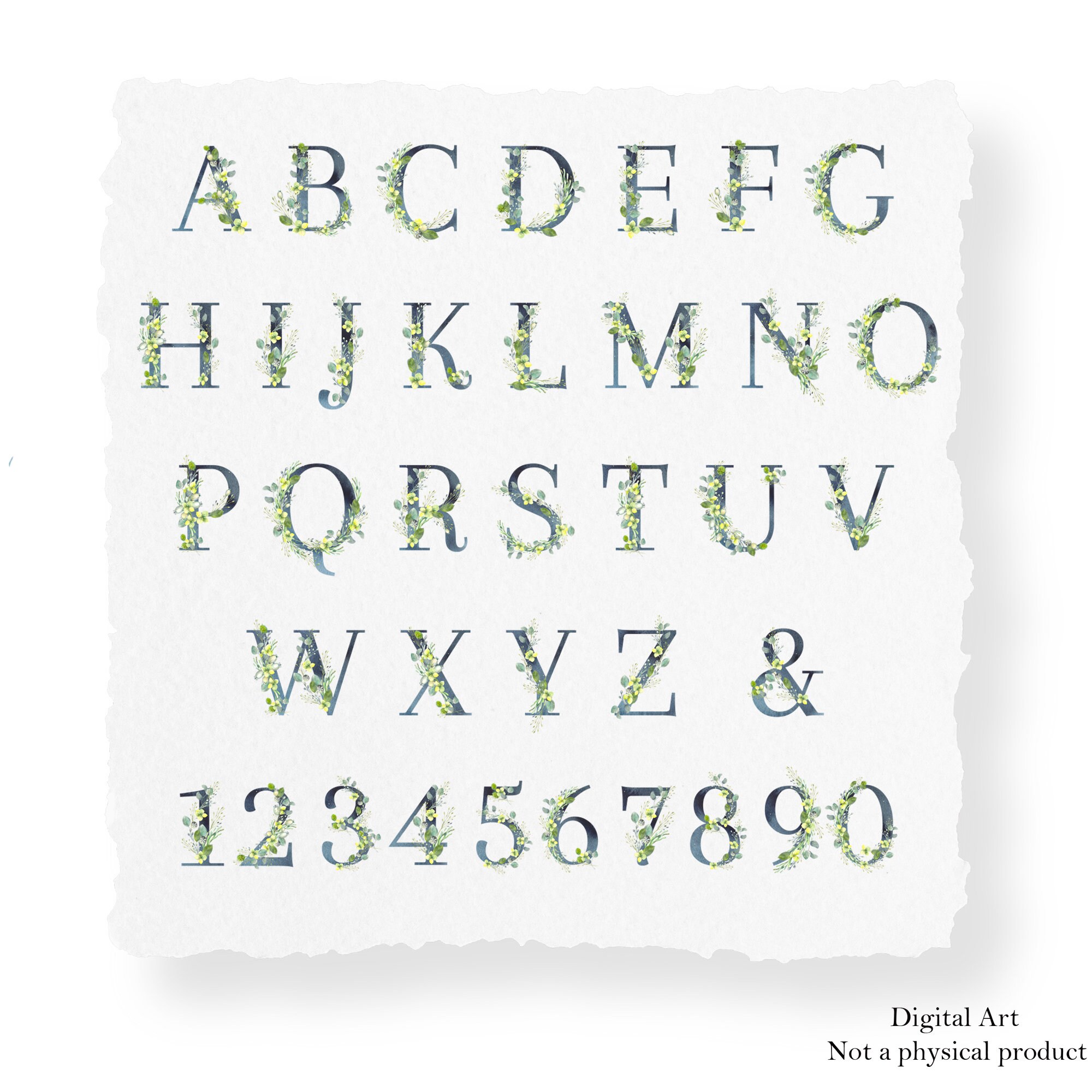 Watercolor Hydrangea Alphabet, Embellished Letters Numbers, Floral ...