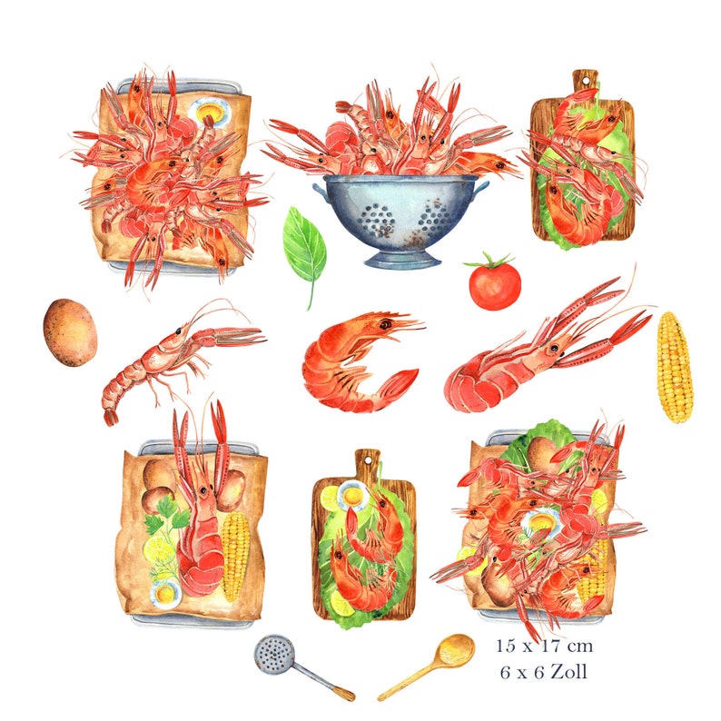 Crawfish Boil Shrimps Seafood Fish Kitchen Watercolor - Etsy