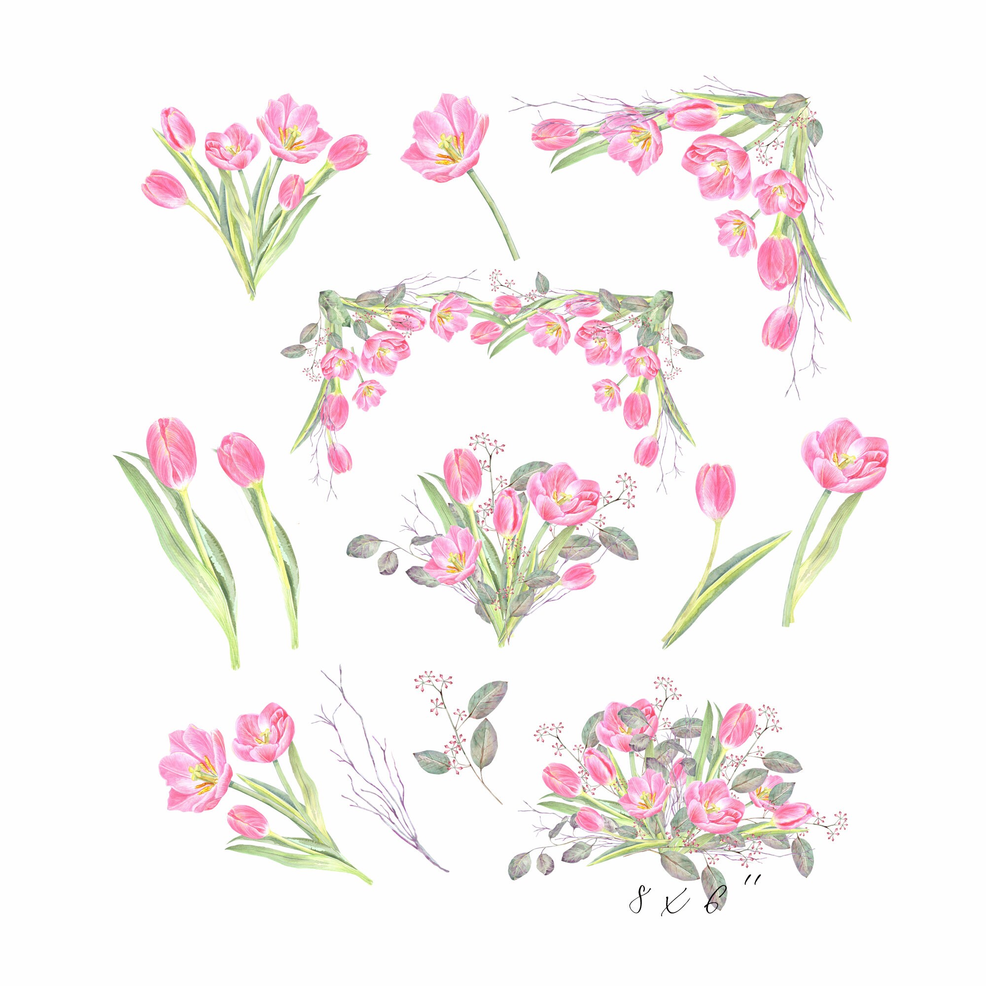 Watercolor Pink Tulips Floral Clipart, Easter, Mother's Day Card ...