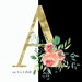 Watercolor Floral Alphabet, Gold Embellished Letters Numbers, Red Roses ...