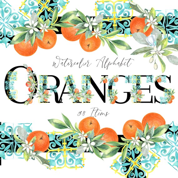 Watercolor Oranges Floral Alphabet Embellished Letters - Etsy