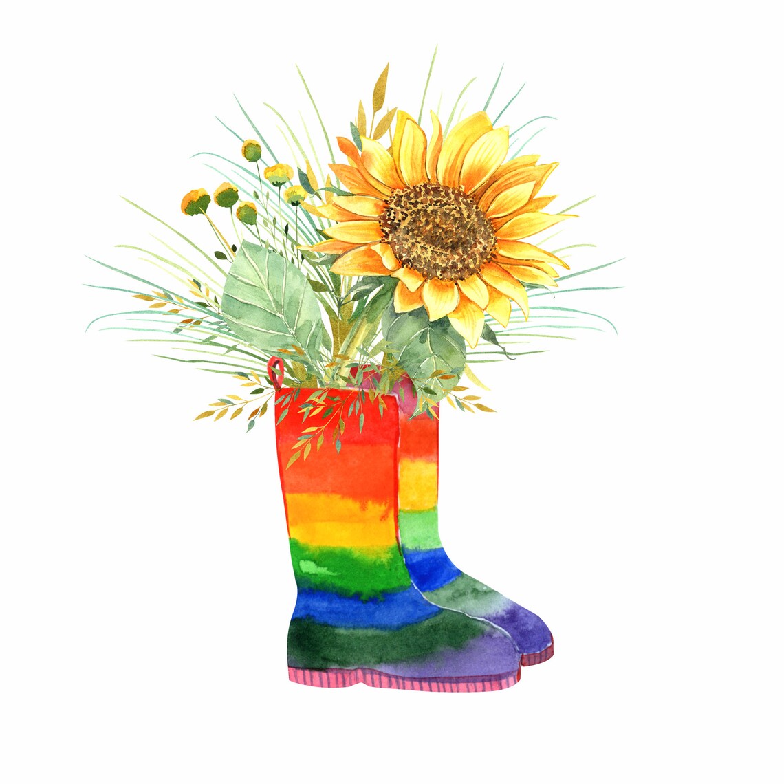 Watercolor Sunflower Clipart, Instant Download, Bouquet, Rainbow Rain ...
