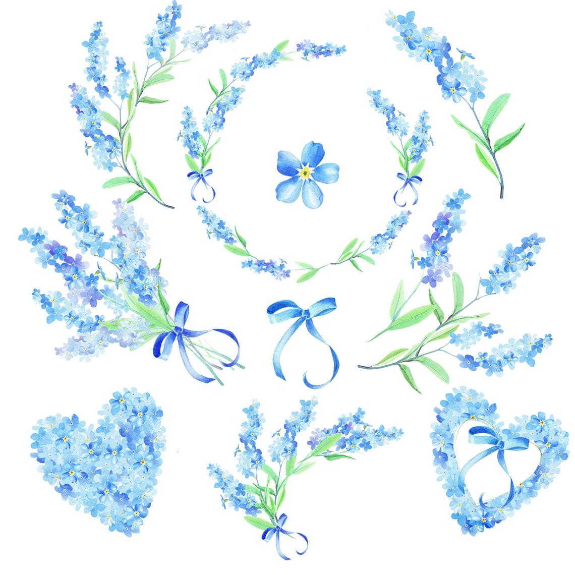Watercolor Forget Me Not Clipart Blue Flower Figment - Etsy