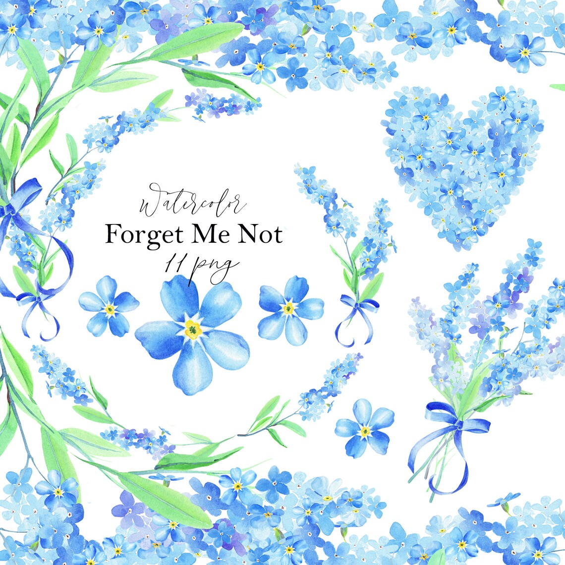 Watercolor Forget Me Not Clipart Blue Flower Figment - Etsy